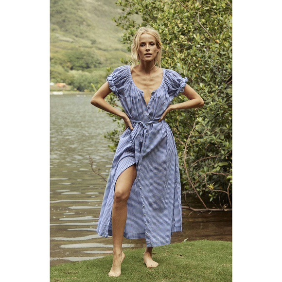 Doen | Dresses | Nwt Doen Blue Juno Gingham Sky Somerset Plaid Puff Sleeve Dress Size Small ...